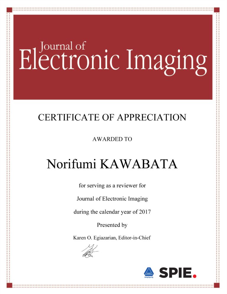 JEI_2017_JournalReviewerCertificate | Dr. Norifumi Kawabata's Home Page